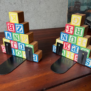 PAIR Vintage "abc" - Alphabet Wood Block BOOKENDS - Orig / Estate Find ...