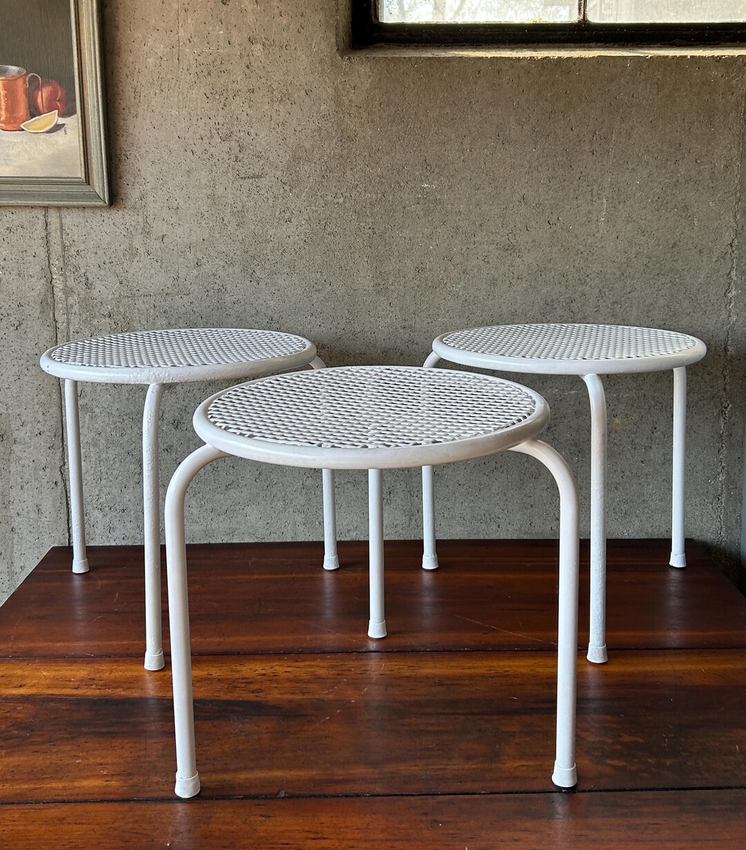 3pc Vintage ITALIAN Mid Century Outdoor / Patio METAL Table Set C1970s ...