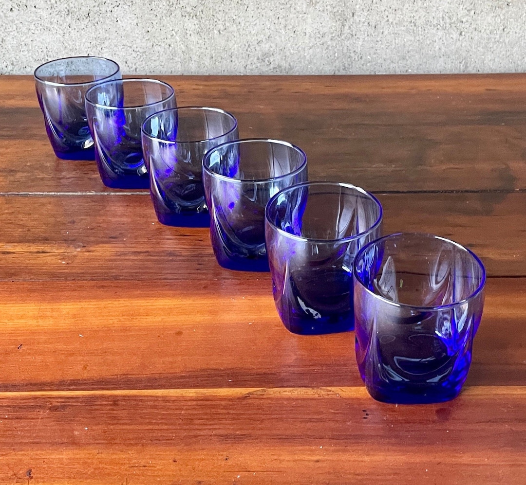 Set/6 Vintage LIBBY C1970s Square Draped Cobalt Blue Double - Etsy