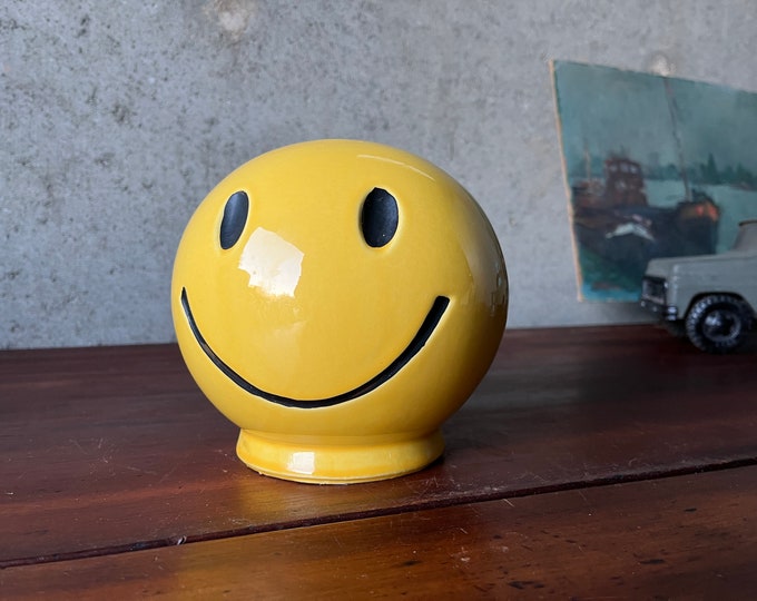 Vintage 1980s USA Pottery Ceramic "smiley" Face Piggy BANK - Bright ...