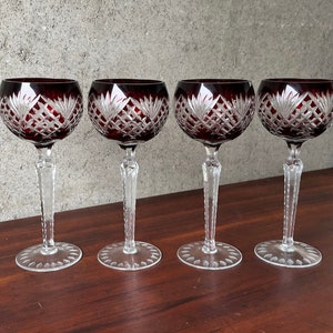 Set/4 Tall NACHTMANN Ruby Red Cut to Clear Wine Glasses 10oz/8.5h NO ...