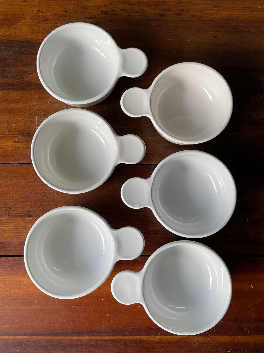 6 1980s Vintage CORNING PYREX Lugged Soup / Au Gratin grab It Bowls P ...