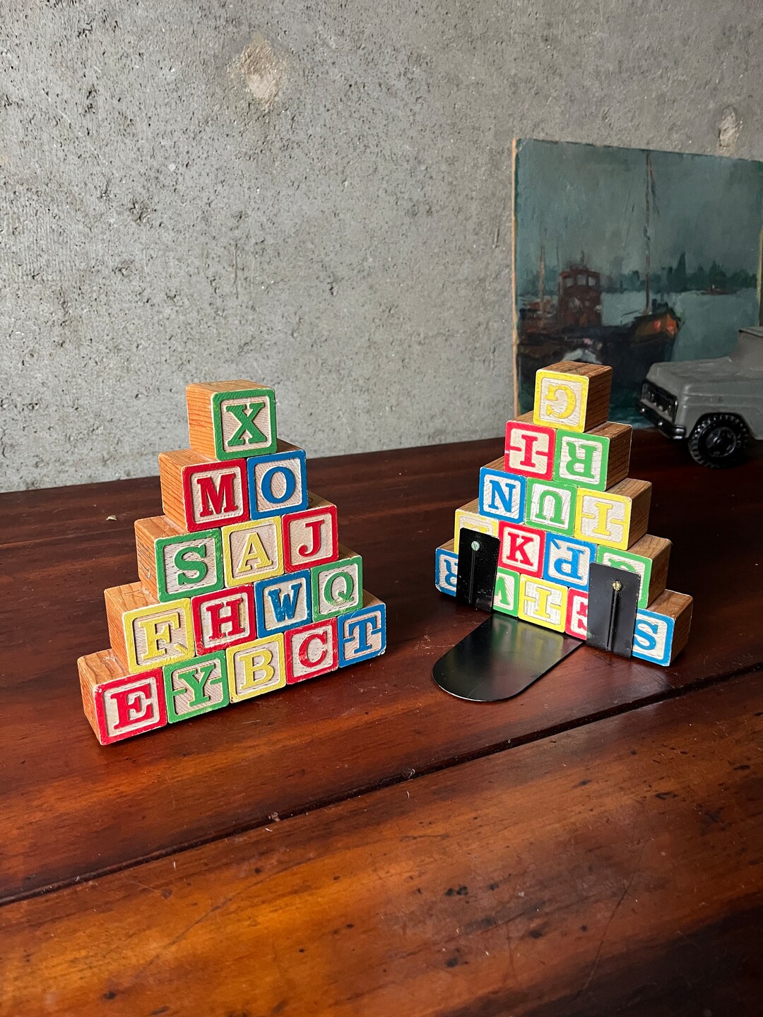 PAIR Vintage "abc" - Alphabet Wood Block BOOKENDS - Orig / Estate Find ...