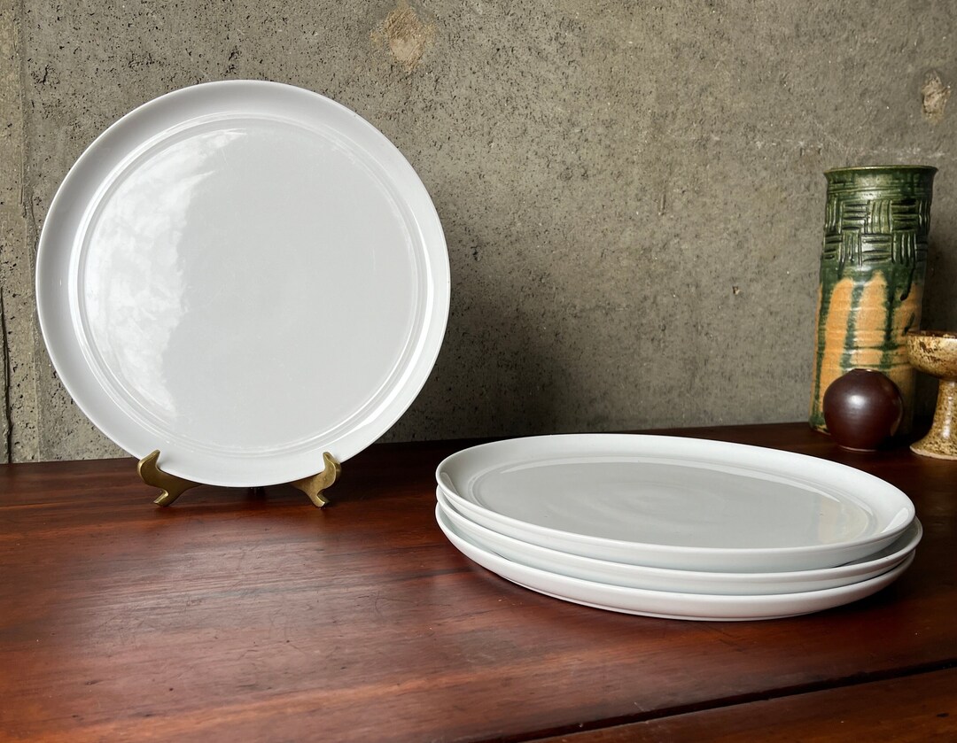 4 Crate Barrel Aaron Probyn Design Dinner Plates 10.5w / Bright White ...