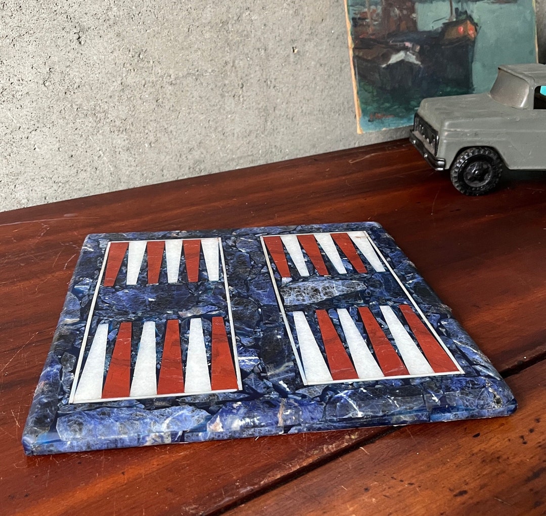 Vintage C1980s Inlaid Stone Marble Quartz Backgammon Board 13.75x13.75 ...