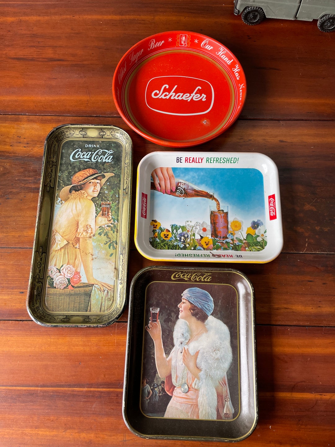 4 Vintage Tin Litho Beverage / Metal Serving Trays // 3 Coca Cola Tray ...