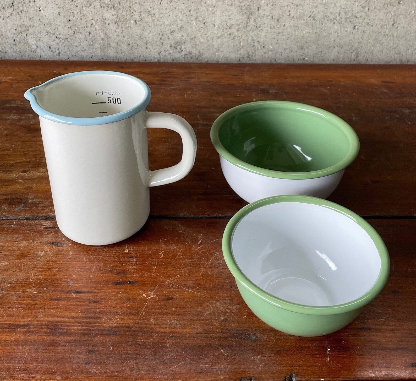 3pc Vintage Porcelain Enamel Measuring Cup Bowl Set // - Etsy