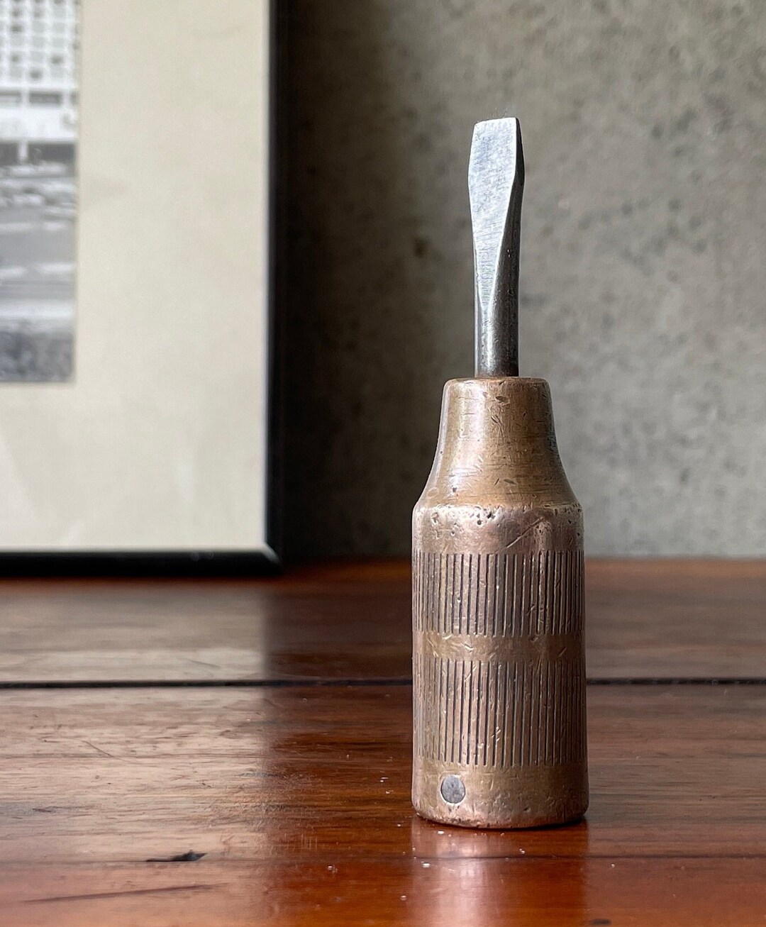 Vintage HAND CRAFTED Solid Cast Brass + Forged Steel FLAT Head ...