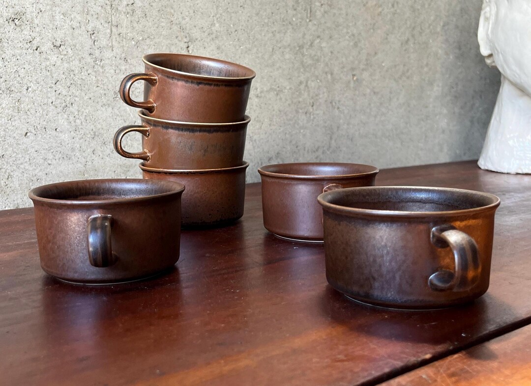 6 Vintage 1970s ARABIA FINLAND RUSKA Stoneware 8oz Cappuccino / Coffee ...