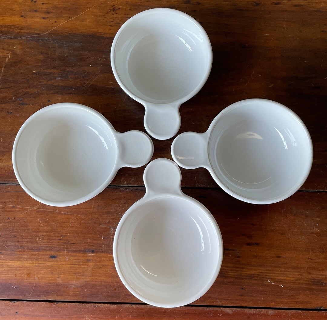 4 1980s Vintage CORNING PYREX Lugged Soup / Au Gratin grab It Bowls P ...