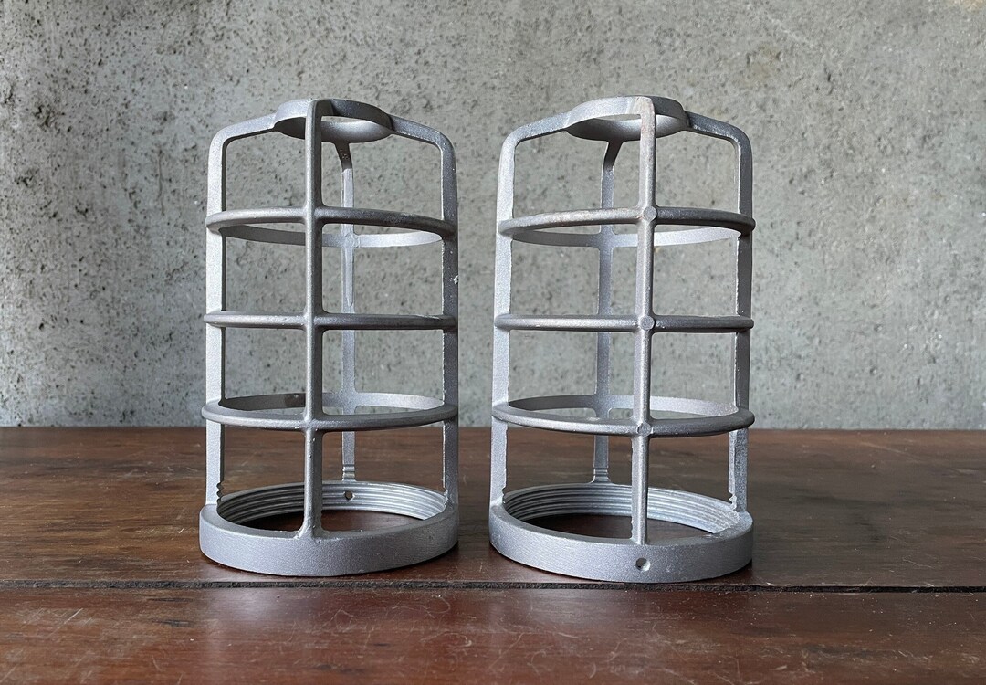 Pair Industrial Cage Lamp Cages Cast Aluminum Old Patina 7H Steampunk ...