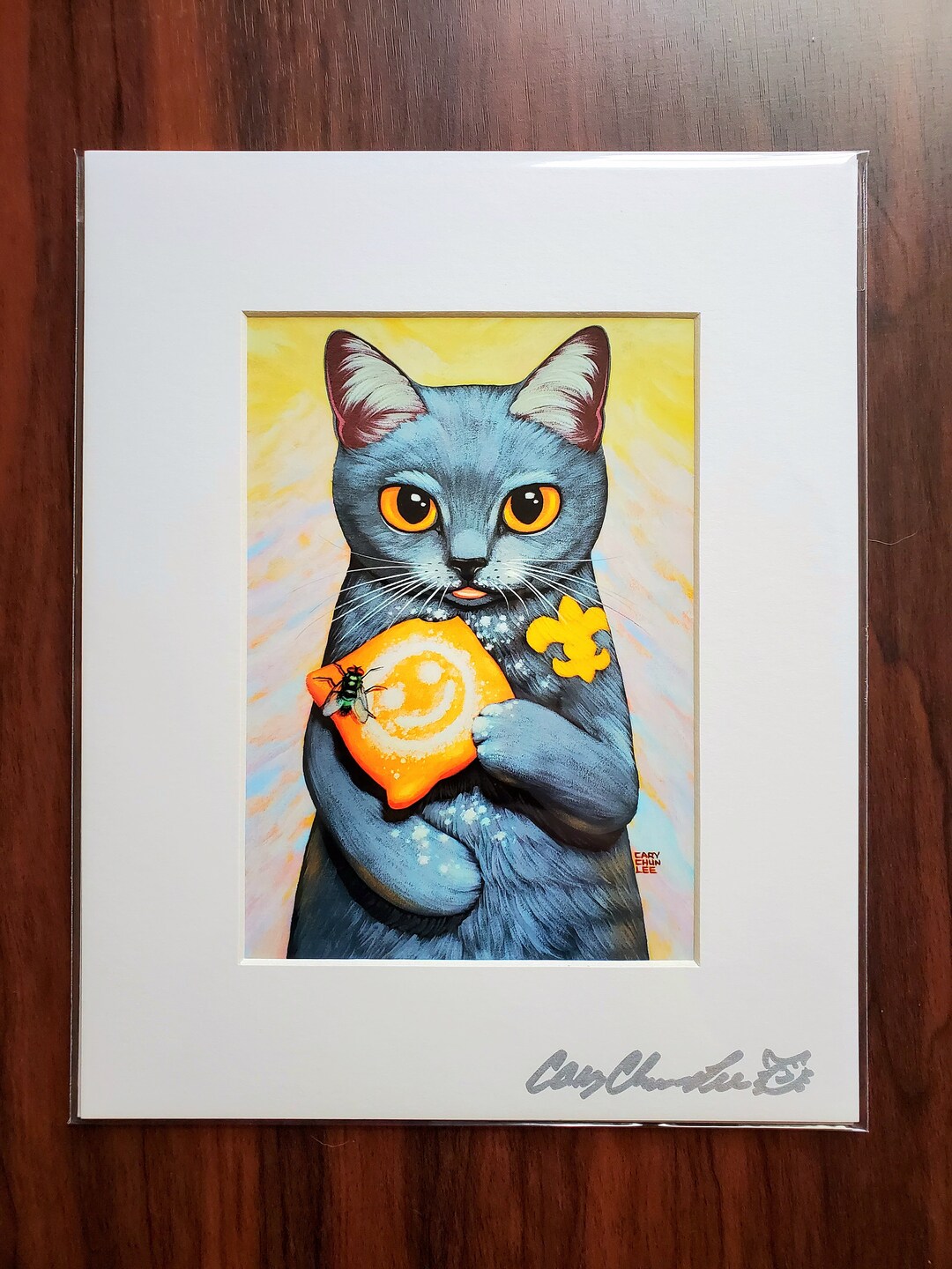 Smiley Face Beignet Fly Cat Art Print - Etsy