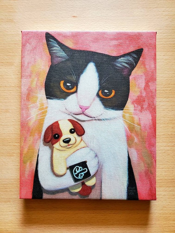 Middle Finger Cat Art Canvas Print - Etsy