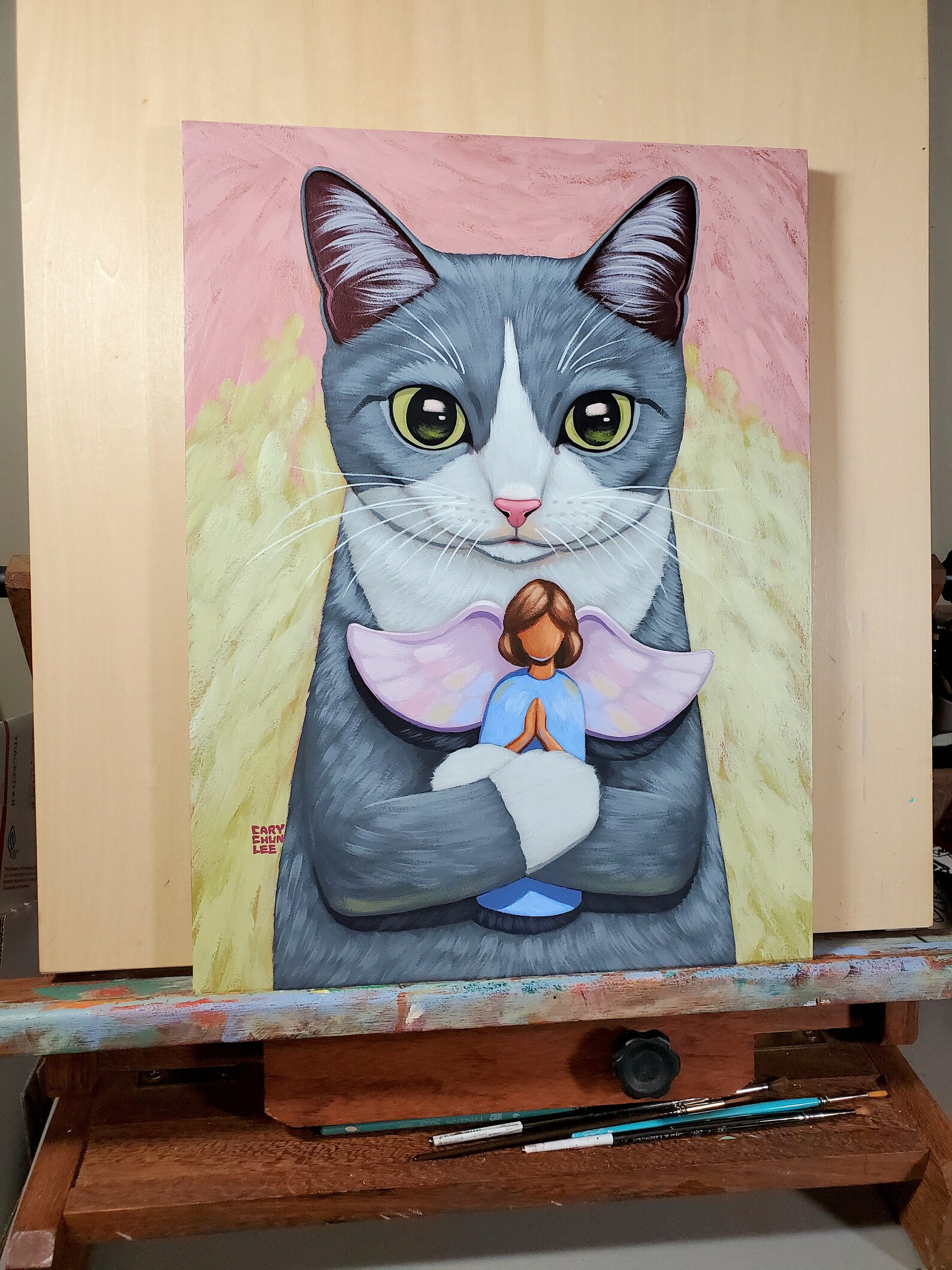Original Acrylic Painting Gray Tuxedo Cat and Angel - Etsy