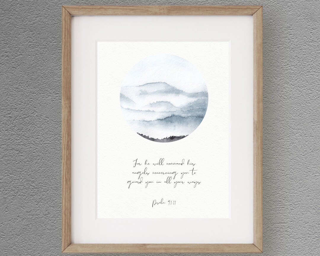 Bible Verse Wall Art, Psalm 91, Grey Blue Christian Wall Art, Scripture ...