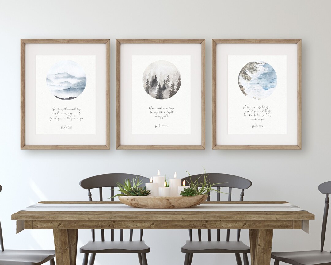 Bible Verse Wall Art, Set of 3 Bible Verse Prints, Grey Blue Christian ...