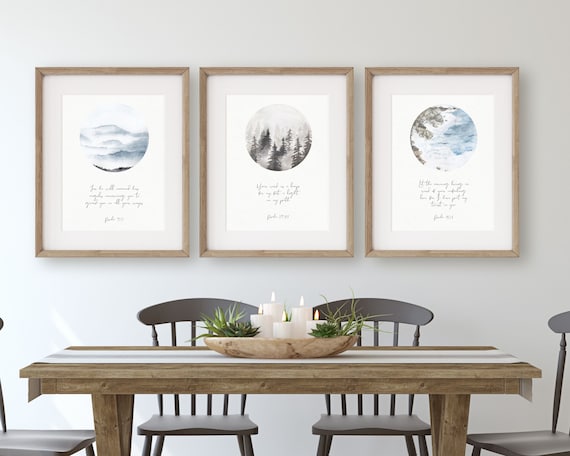Bible Verse Wall Art Set of 3 Bible Verse Prints Grey Blue | Etsy