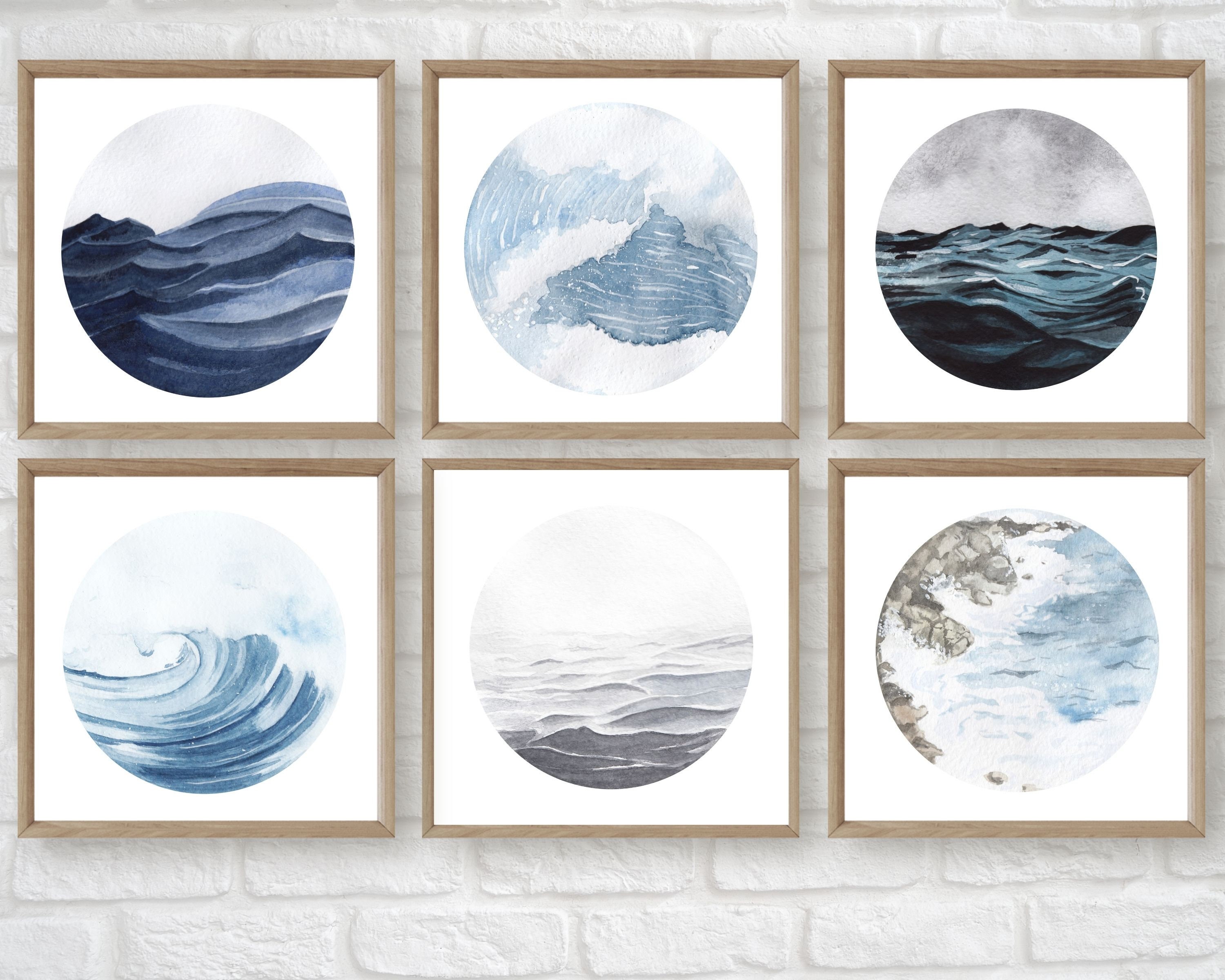 Watercolor Ocean Prints Set of 6, Watercolor Wave Wall Art, Ocean Wall ...