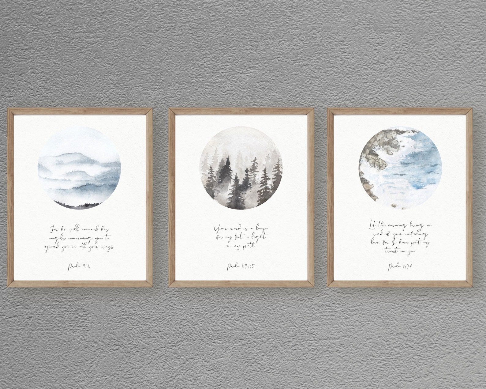 Bible Verse Wall Art, Set of 3 Bible Verse Prints, Grey Blue Christian ...