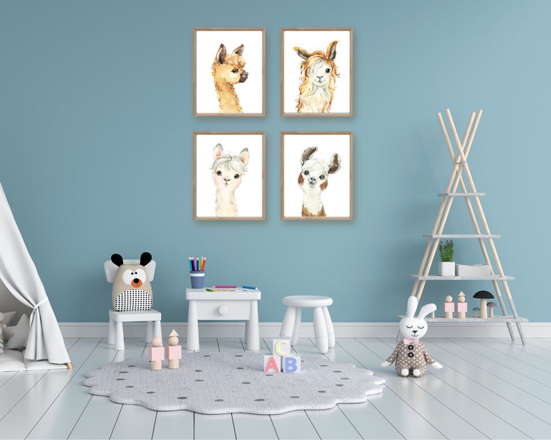 Llama Wall Art Set of 4 Watercolor Llama Prints Llama - Etsy