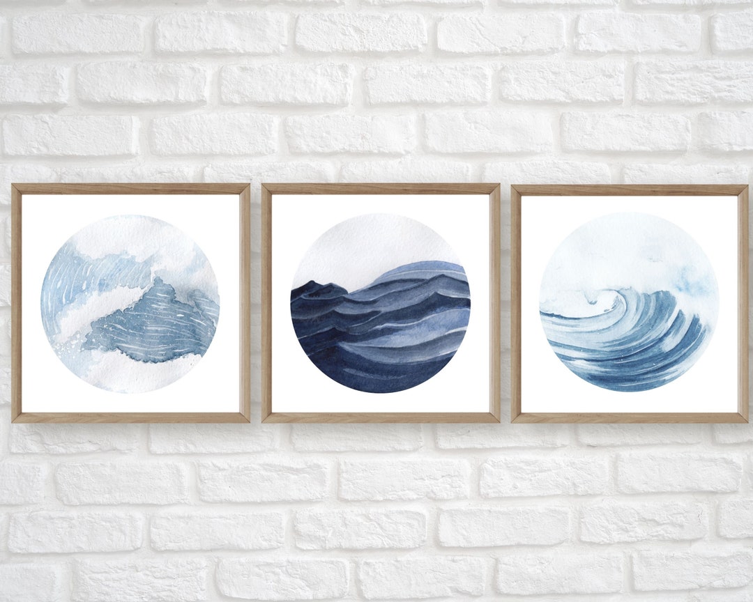 Watercolor Ocean Prints Set of 3, Watercolor Wall Art, Watercolor Wave ...