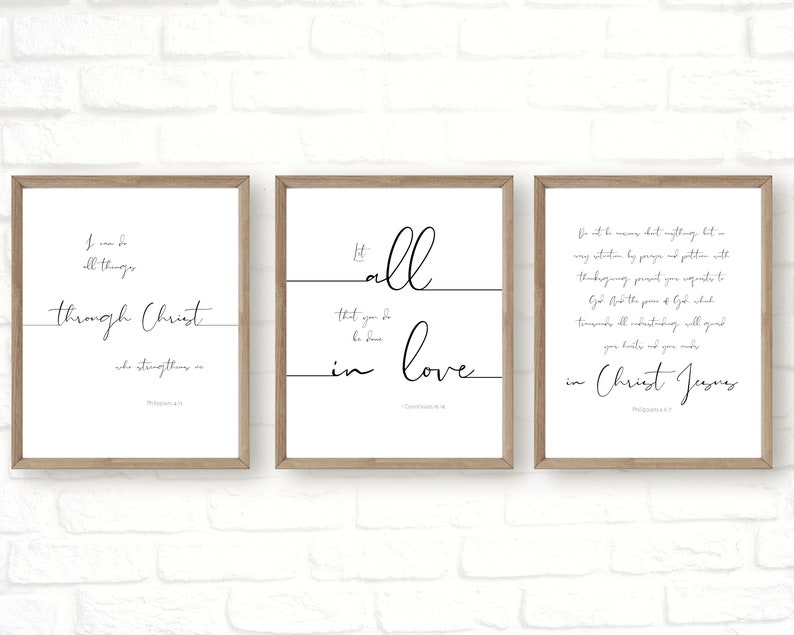Bible Verse Wall Art, Set of Three Scripture Prints, Christian Wall Art ...