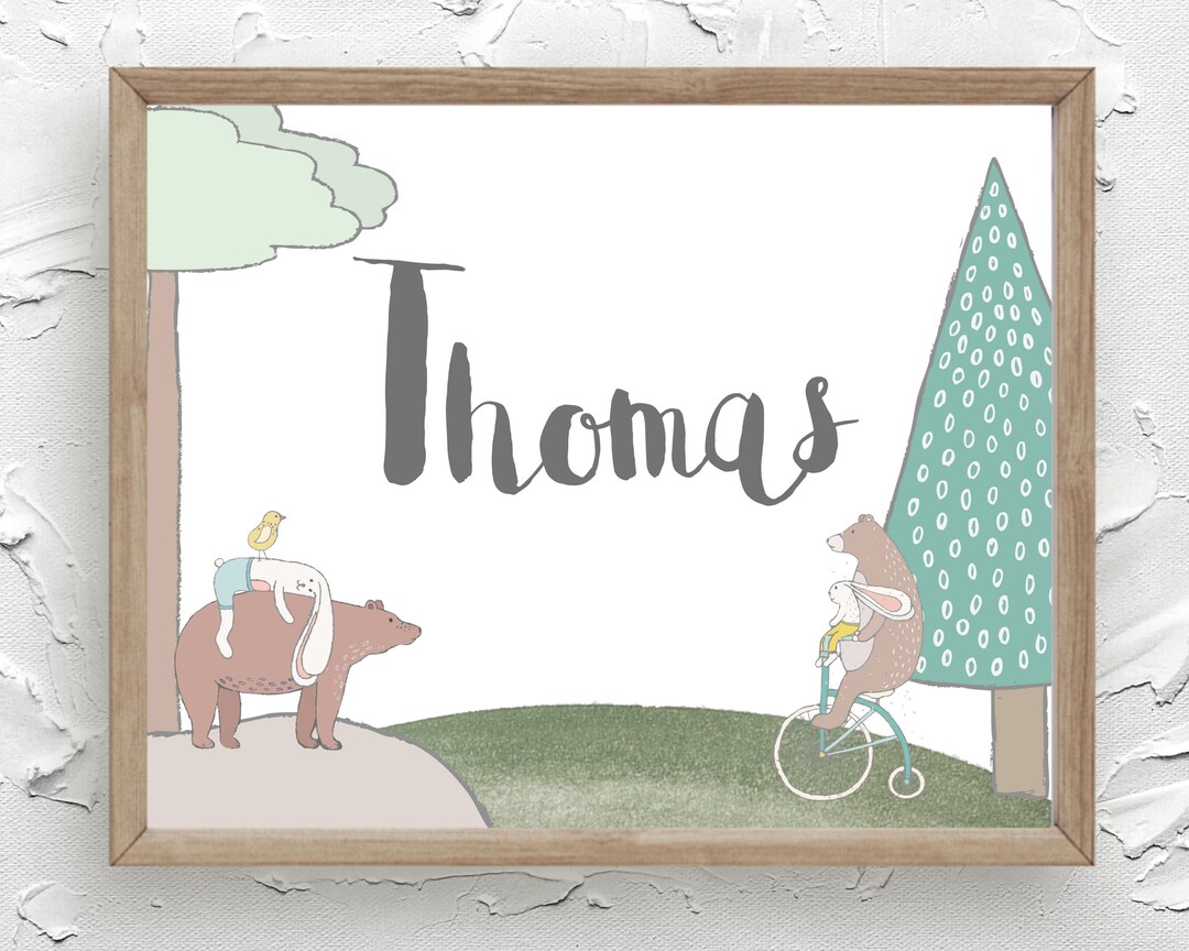 Personalized Boy Name Print, Custom Boy Nursery Wall Art, Woodland ...