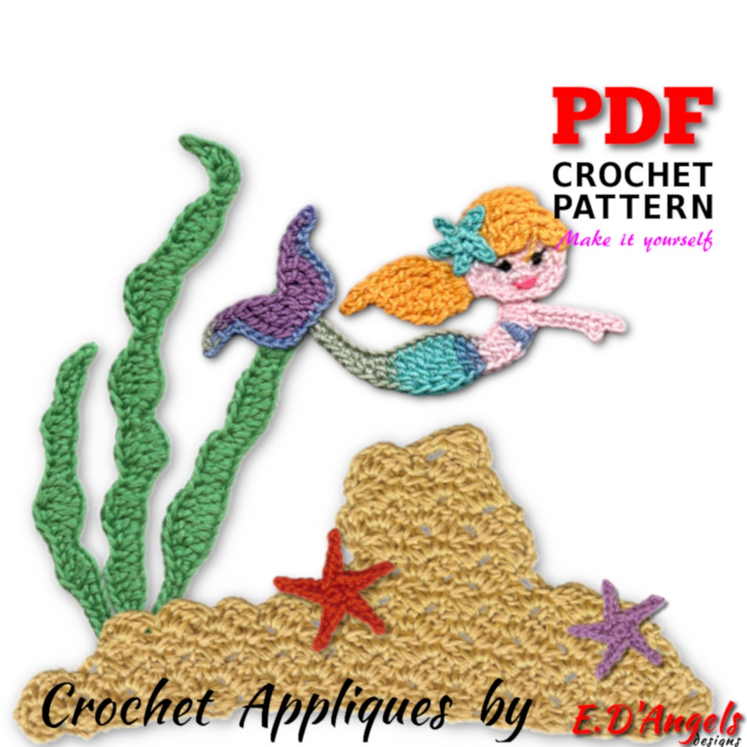 Crochet Pattern, MERMAID in the Sea Applique , Applique Pattern ...