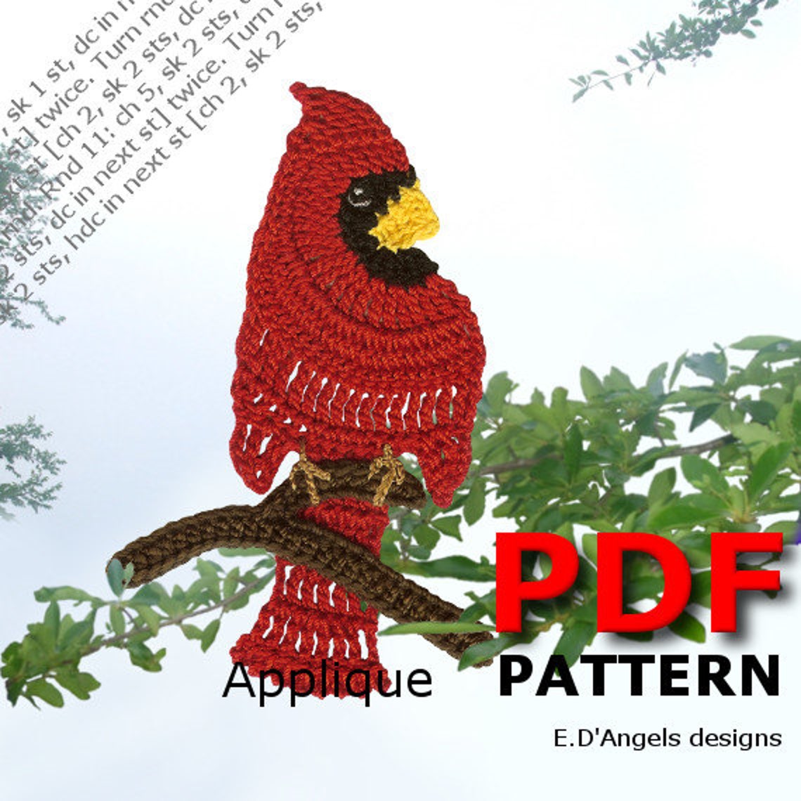 Crochet pattern Crochet CARDINAL Applique pattern | Etsy