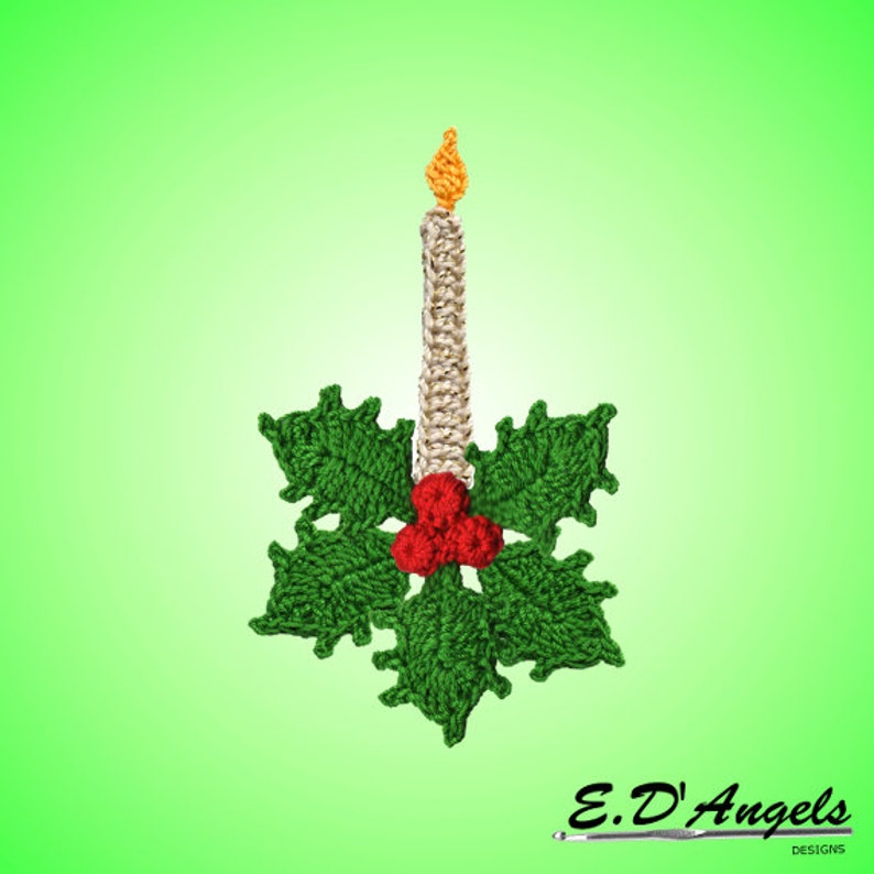 Crochet Christmas Candle & Holly Applique Pattern (PDF Pattern) - Etsy