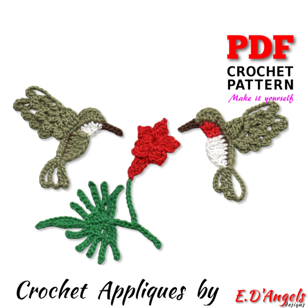 Crochet Hummingbird Applique Pattern: Cardinal Climber Vine (PDF ...