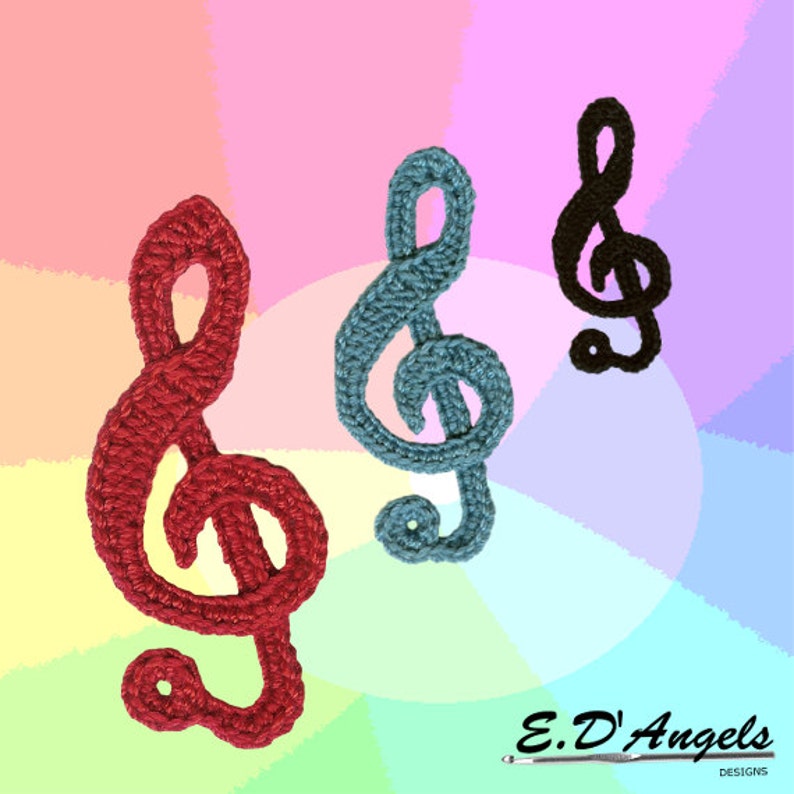 Crochet Musical Notes Applique Pattern: Treble Clef, Eighth, Quarter ...