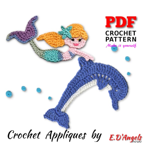 Crochet Pattern Mermaid's Dophin Ride Applique Applique | Etsy