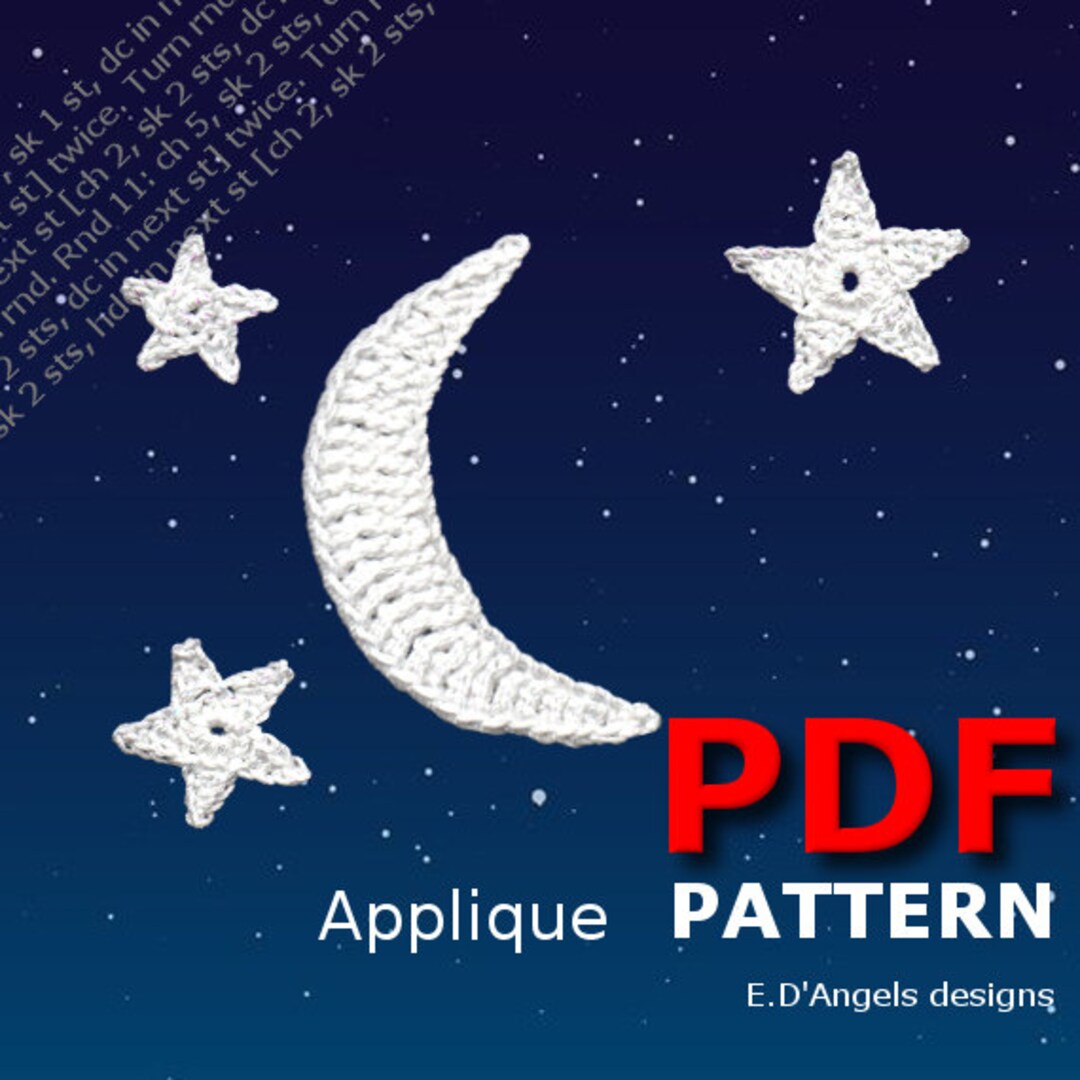 Crochet Patterns, Crochet MOON & STARS Applique, Applique Pattern ...