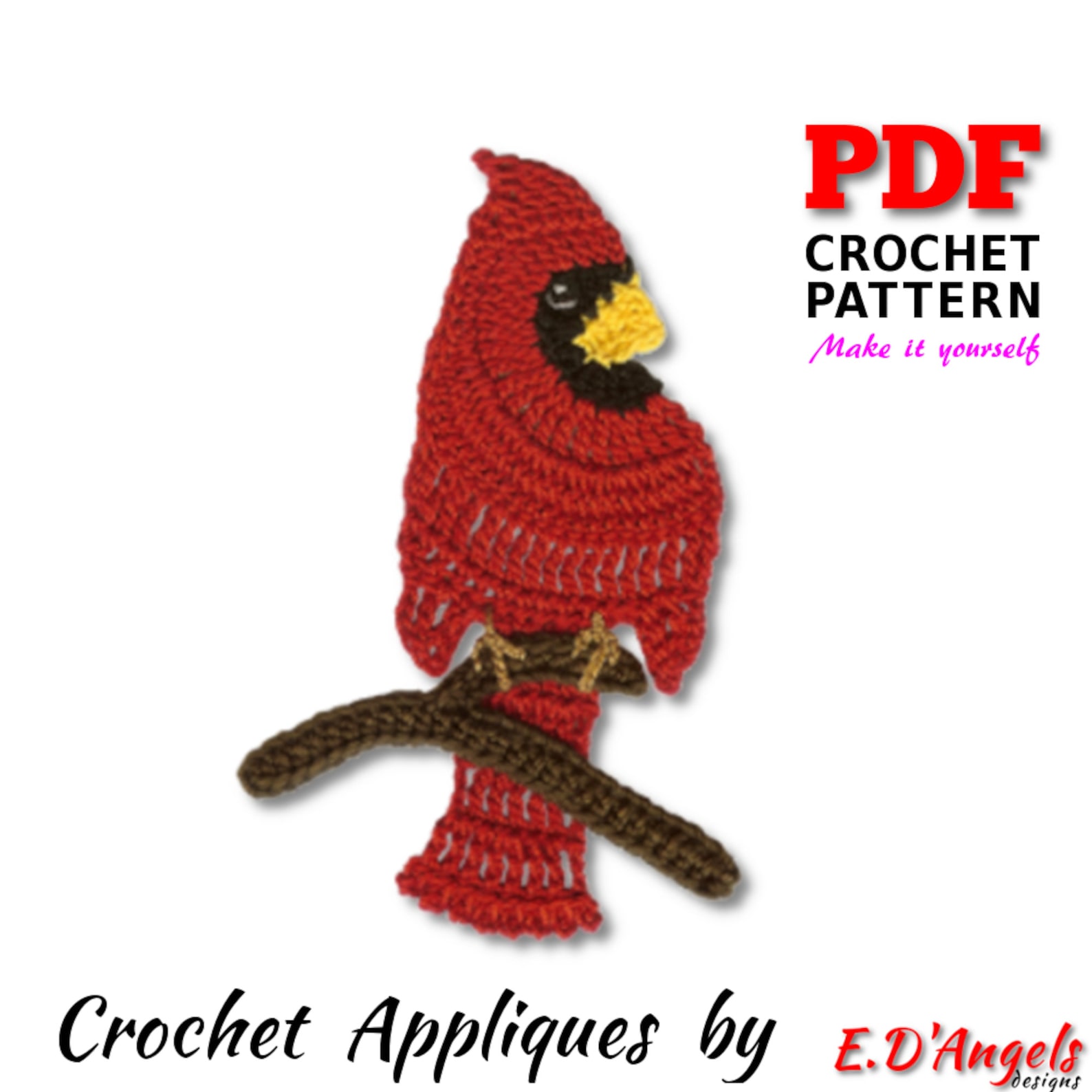 Crochet Pattern Crochet CARDINAL Applique Pattern - Etsy Canada