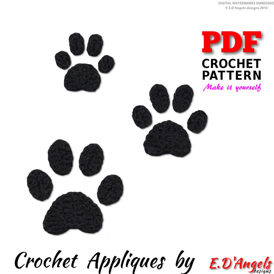 Crochet Pattern, Paw Print Applique, Paw Pattern, Dog Paw Prints, Three ...