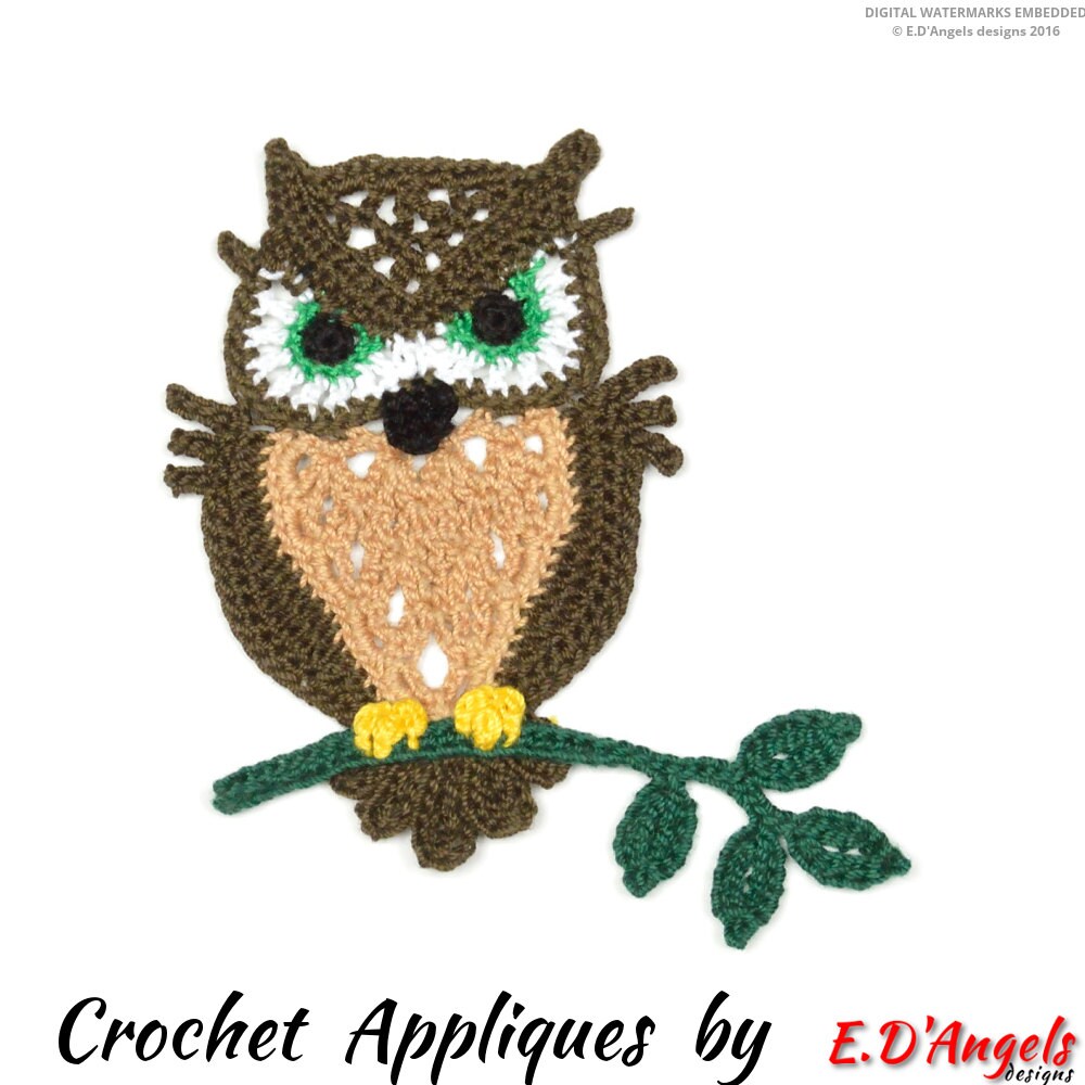 Crochet Pattern Crochet OWL on the Branch Applique Applique | Etsy