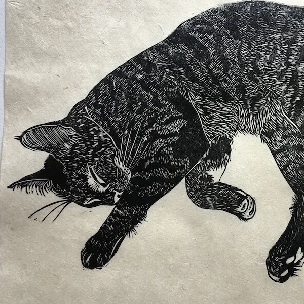 Cat Lino Print - Etsy