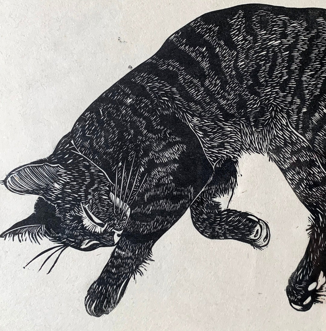 Sleepy Cat made to Order Handprinted Lino Print, Hand-made Art - Etsy