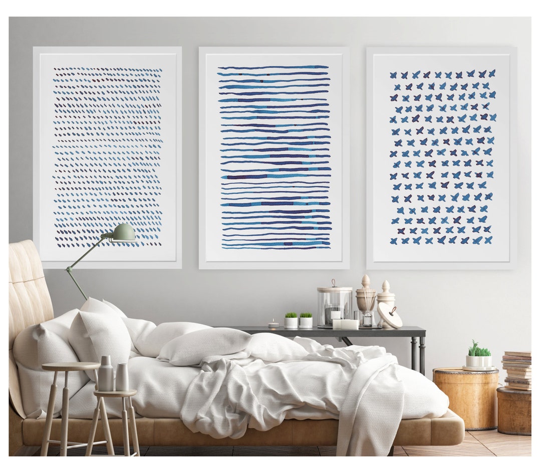 Abstract Wall Art Large Abstract Art 24x36 Print Set Blue - Etsy
