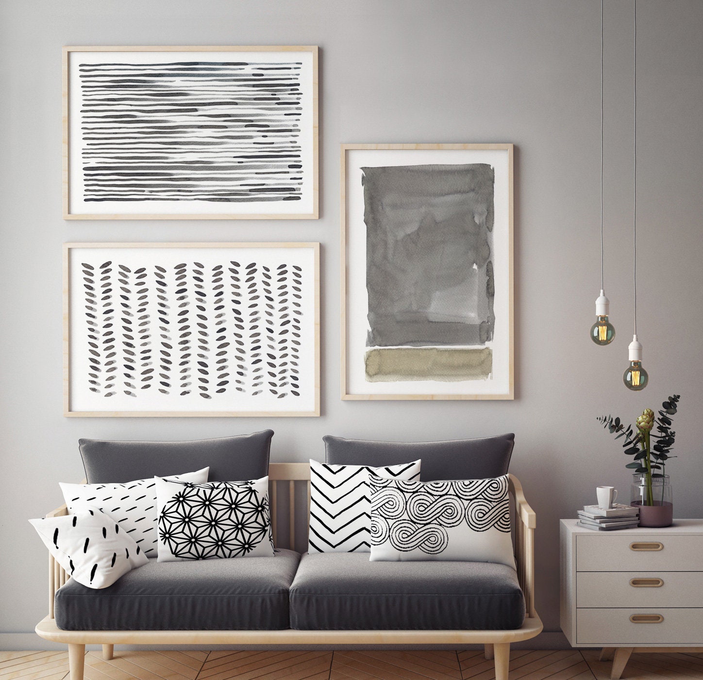 Large Abstract Art Abstract Art Painting Set Gray Wall Art | Etsy