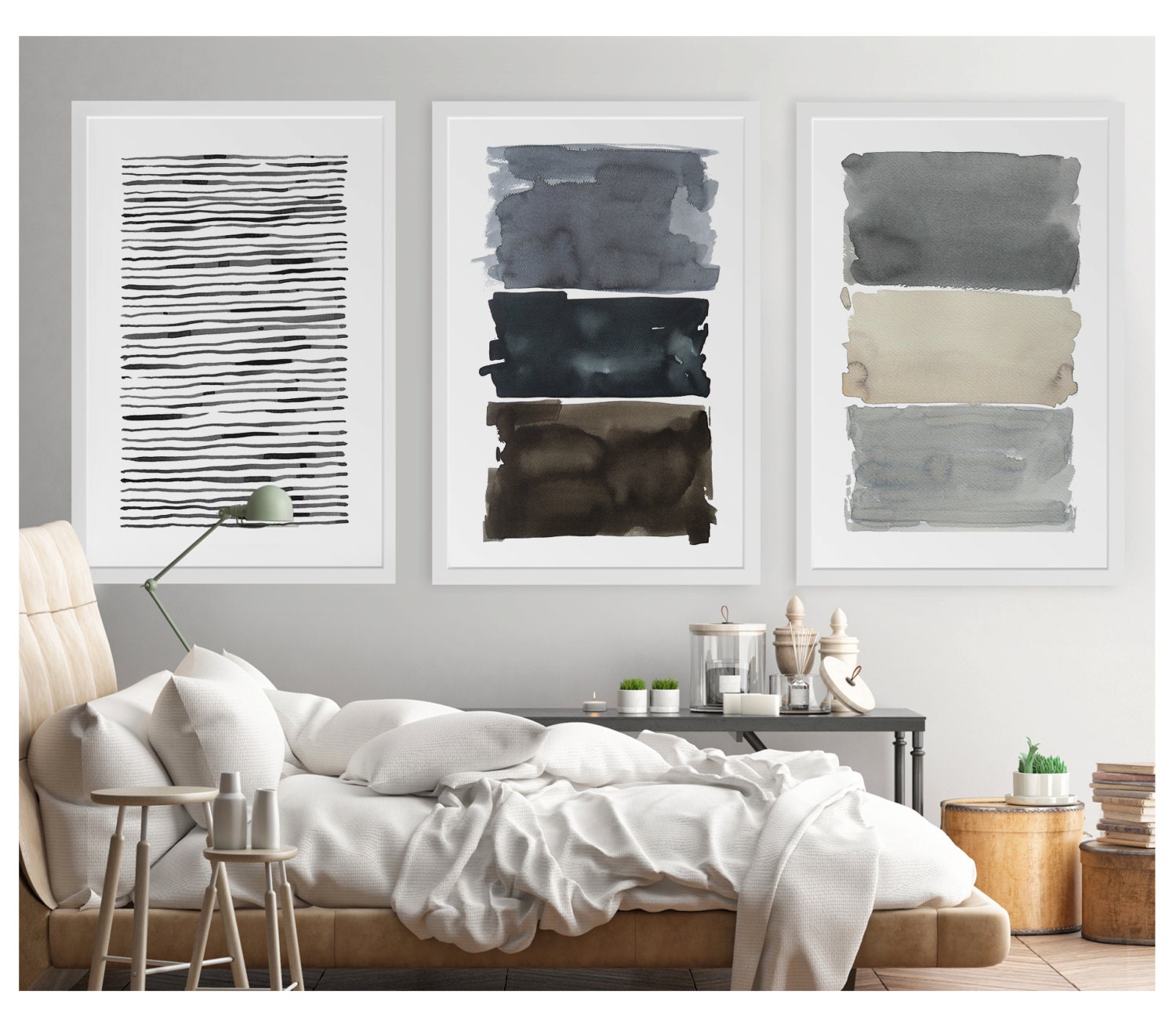 Large Abstract Art, Gray Wall Art, Abstract Art, Painting Set 3 ...