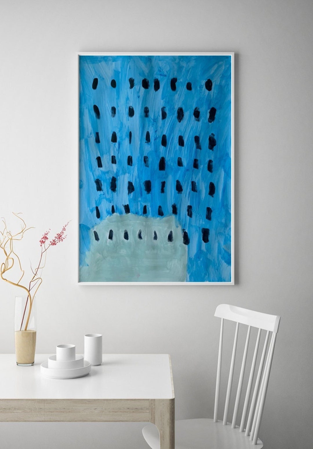 Blue Large Original Acrylic Painting on Paper, Original Abstract ...