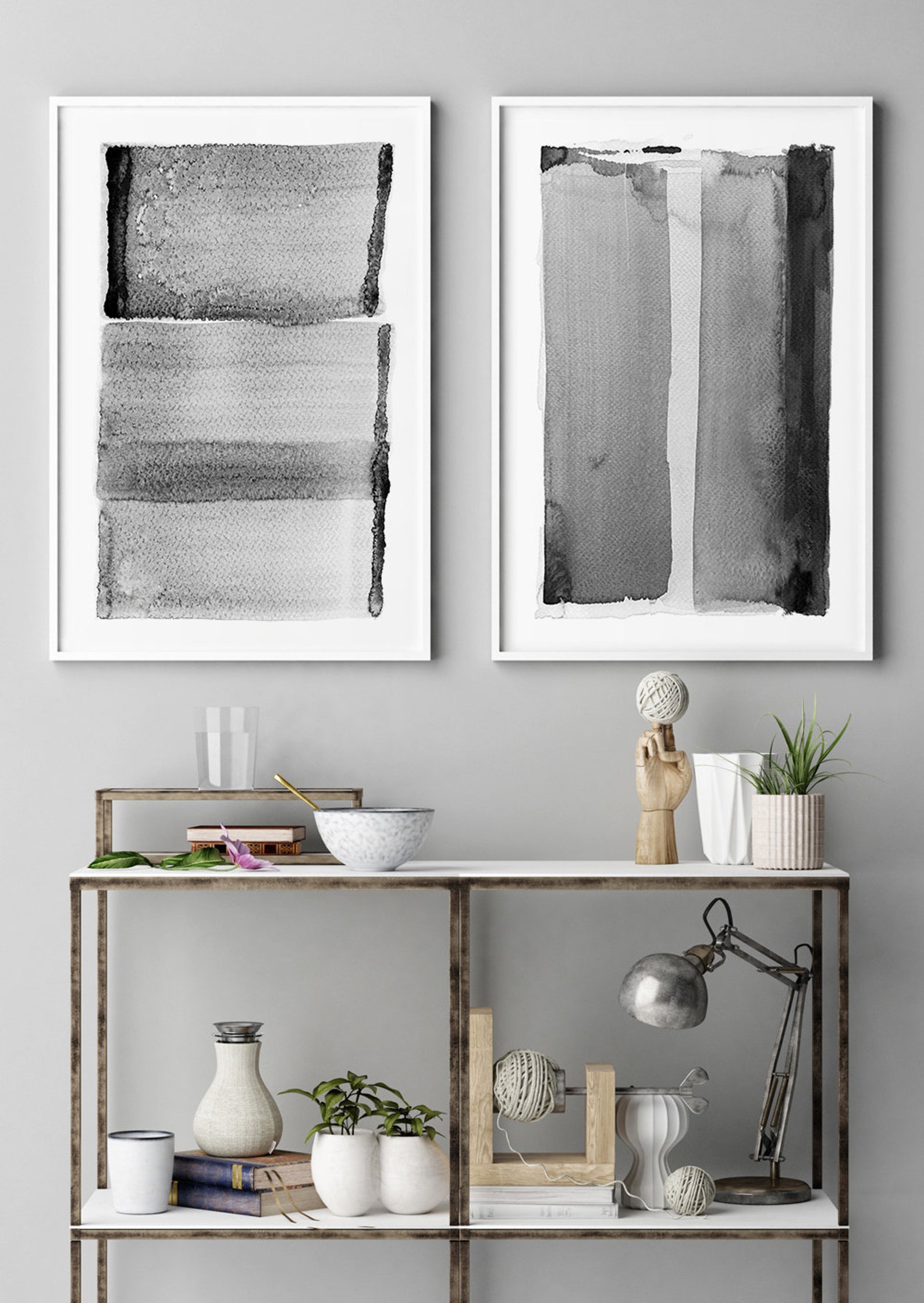 Abstract Wall Art Grey Set of 3 Black and White Art Painting - Etsy