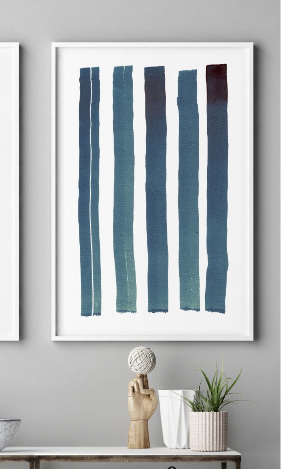 Minimalist Art, Blue Abstract Painting, Large Wall Art, Watercolor ...
