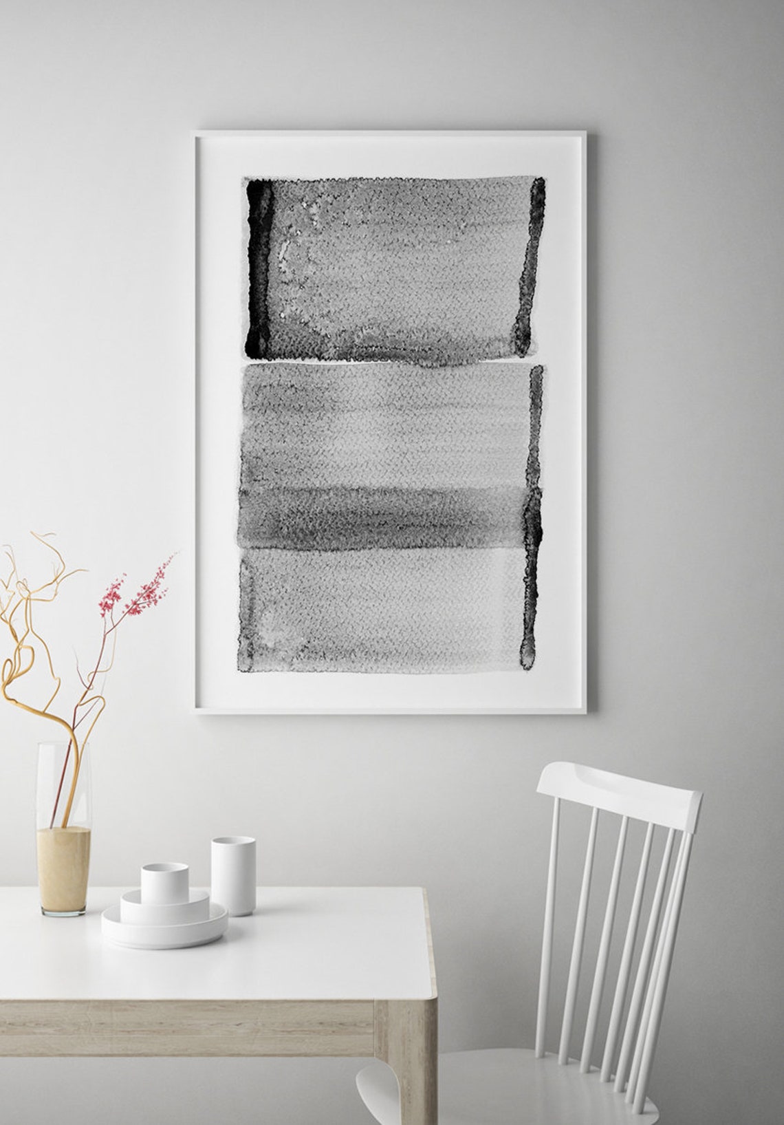 Triptych Abstract Art, Black and White Abstract Wall Art, Oversized ...