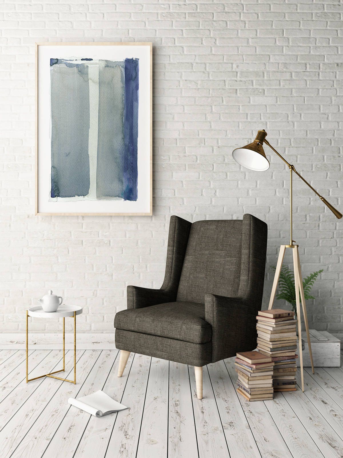 Navy Blue Abstract Watercolor Art Prints, Set of 3, Gallery Wall Art - Etsy