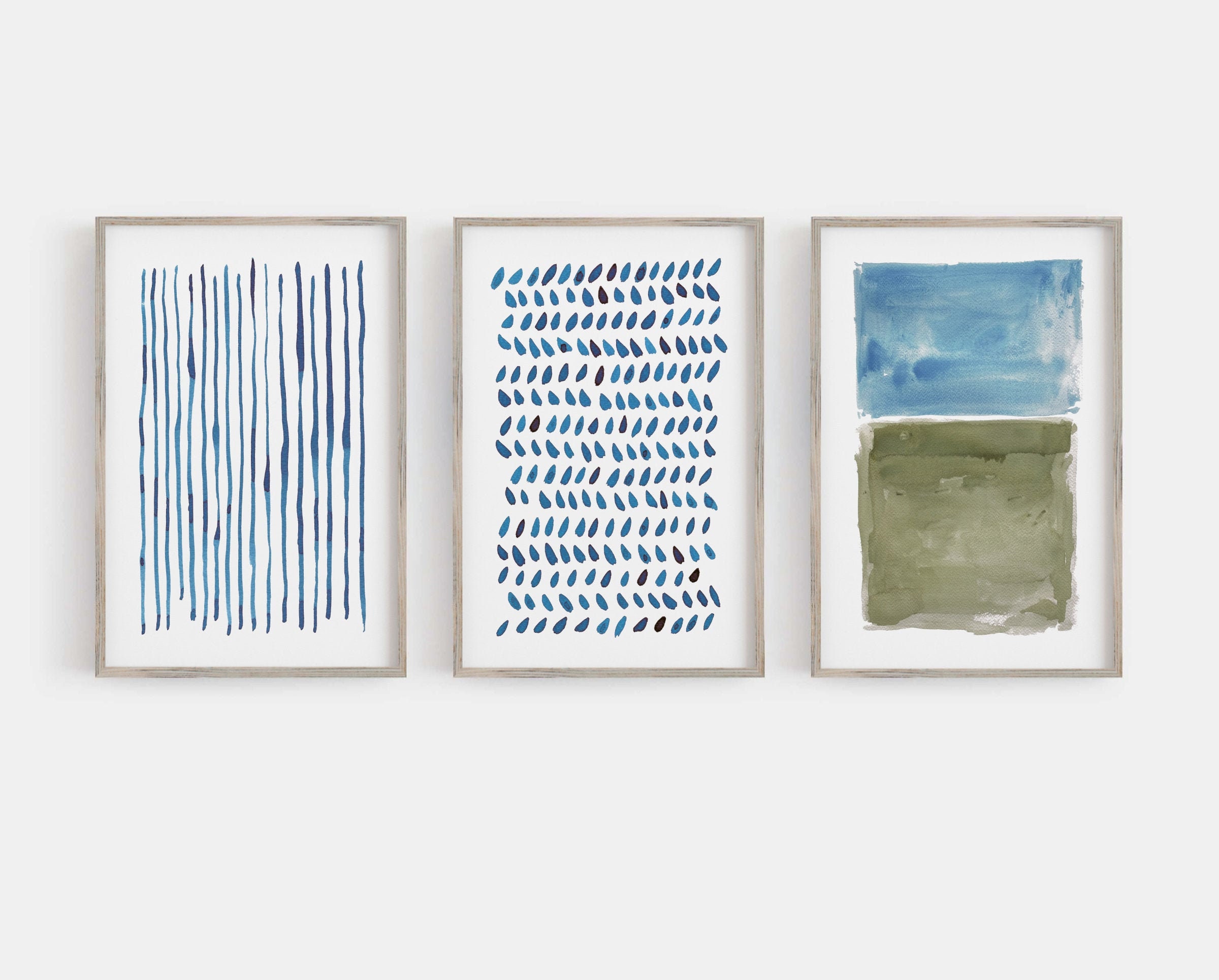 Blue Line Art Minimalist Print Set of 3 Paintings Large Wall Art Large ...