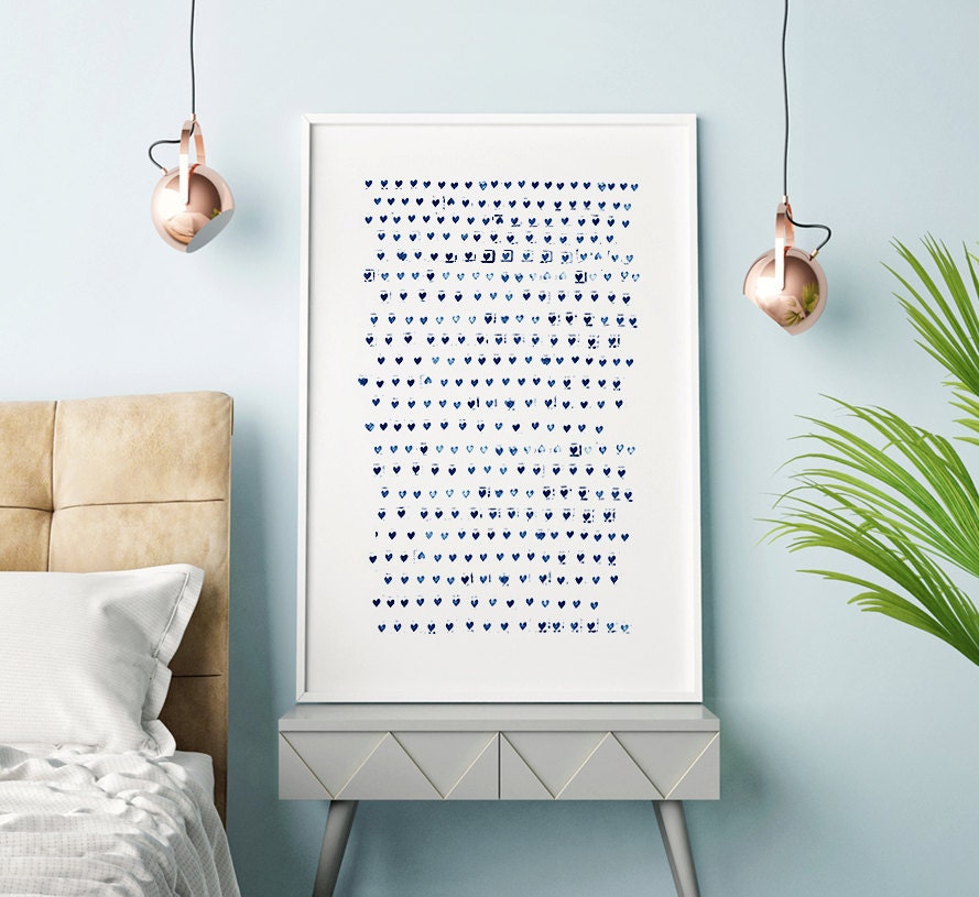 Minimalist Print, Blue Art Print, Large Wall Art, Heart Art, Navy Blue ...