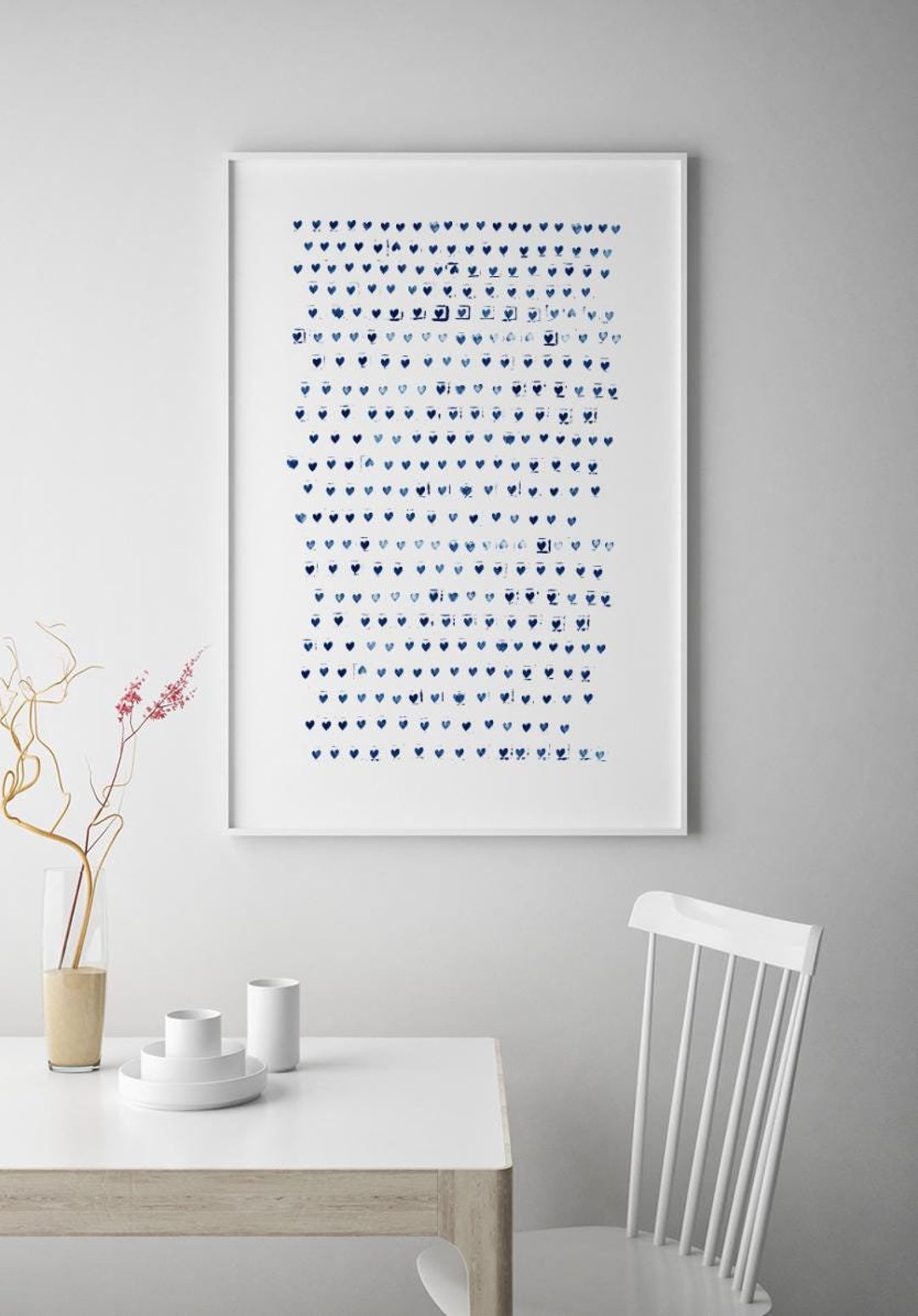 Heart Wall Art Minimalist Print, Blue Art Print, Large Wall Art, Navy ...